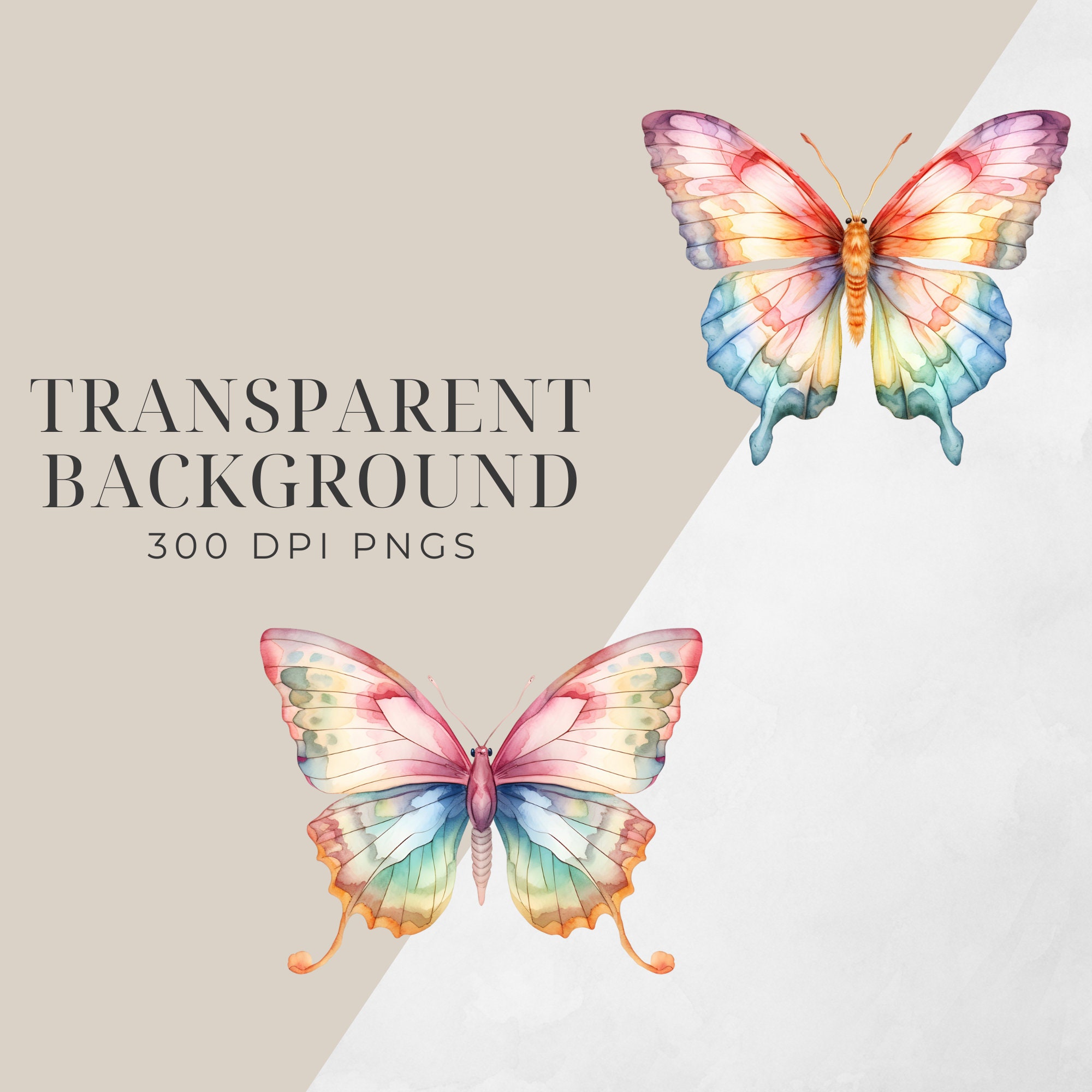Watercolor Pastel Rainbow Butterfly Clipart, Clipart for Commercial Use ...