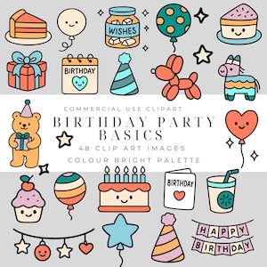 Birthday Party Clipart Pack Bright Colours | Cute Balloons, Cakes ...