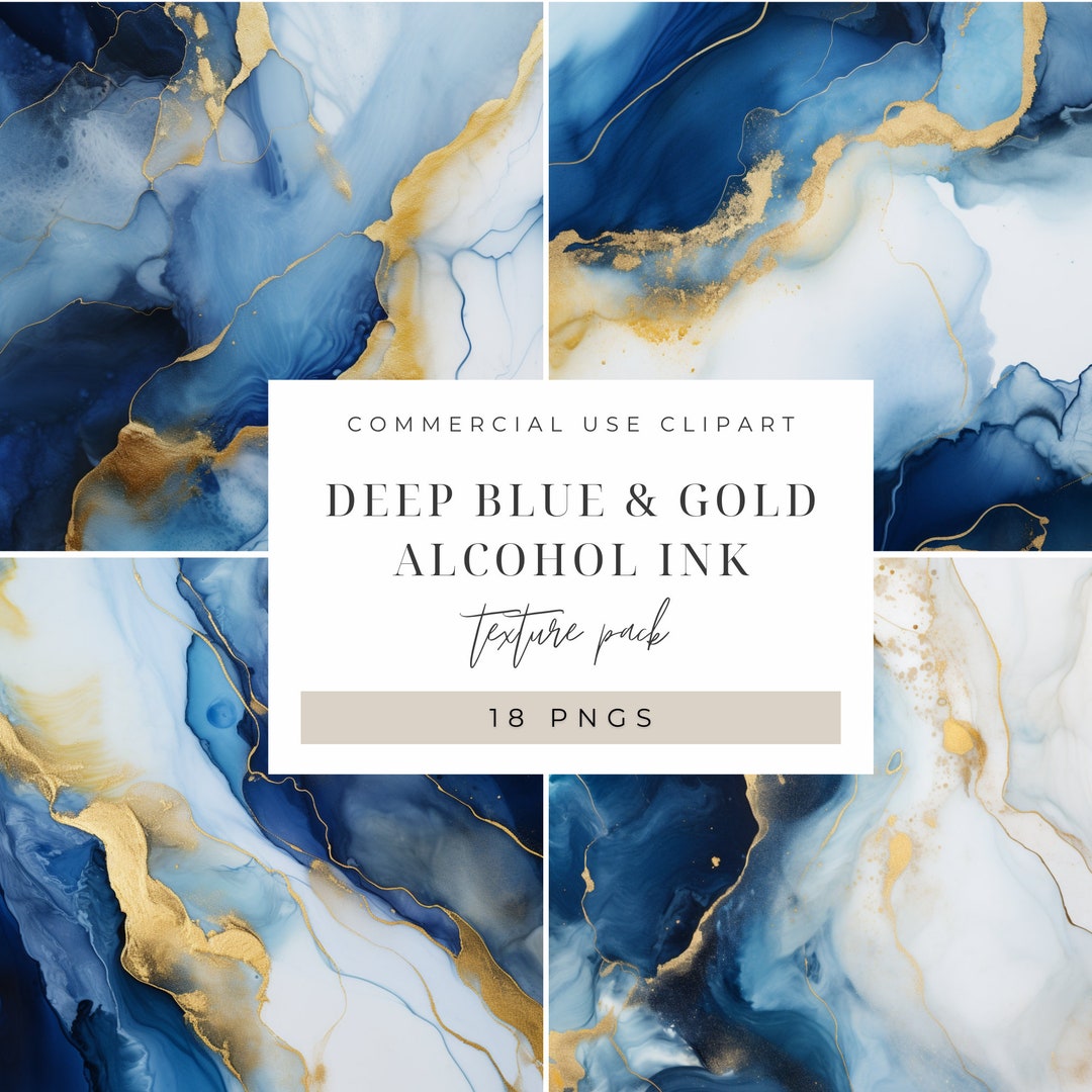 Deep Blue and Gold Alcohol Ink Texture Clipart, PNG, Commercial Use ...