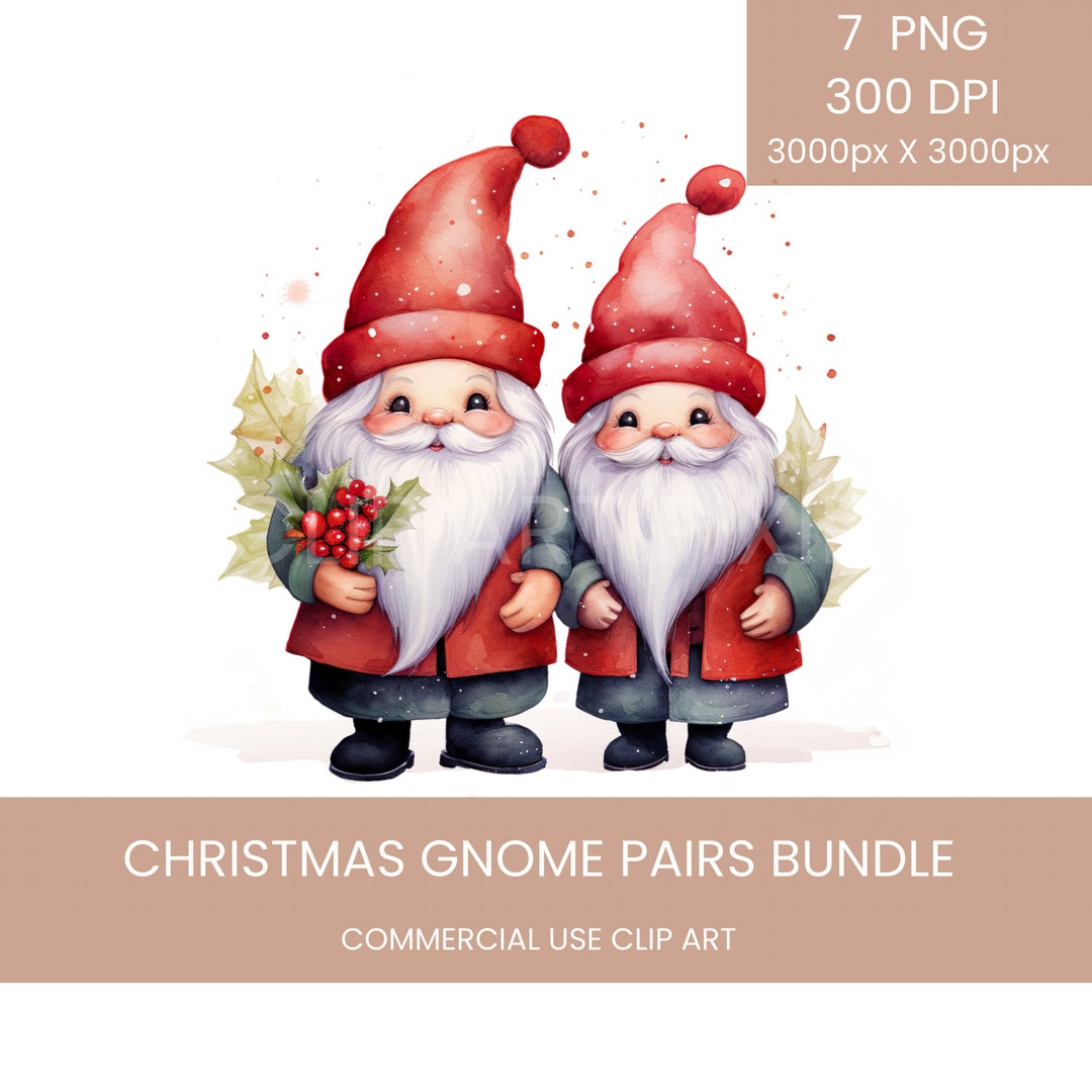 Christmas Gnomes in Pairs Watercolour Clip Art Pack Watercolour ...