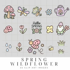 Wildflowers & Spring Clipart Pack – Pastel Simple Illustrations for ...