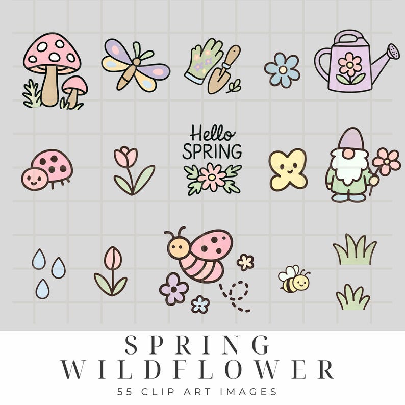 Wildflowers & Spring Clipart Pack – Pastel Simple Illustrations for ...