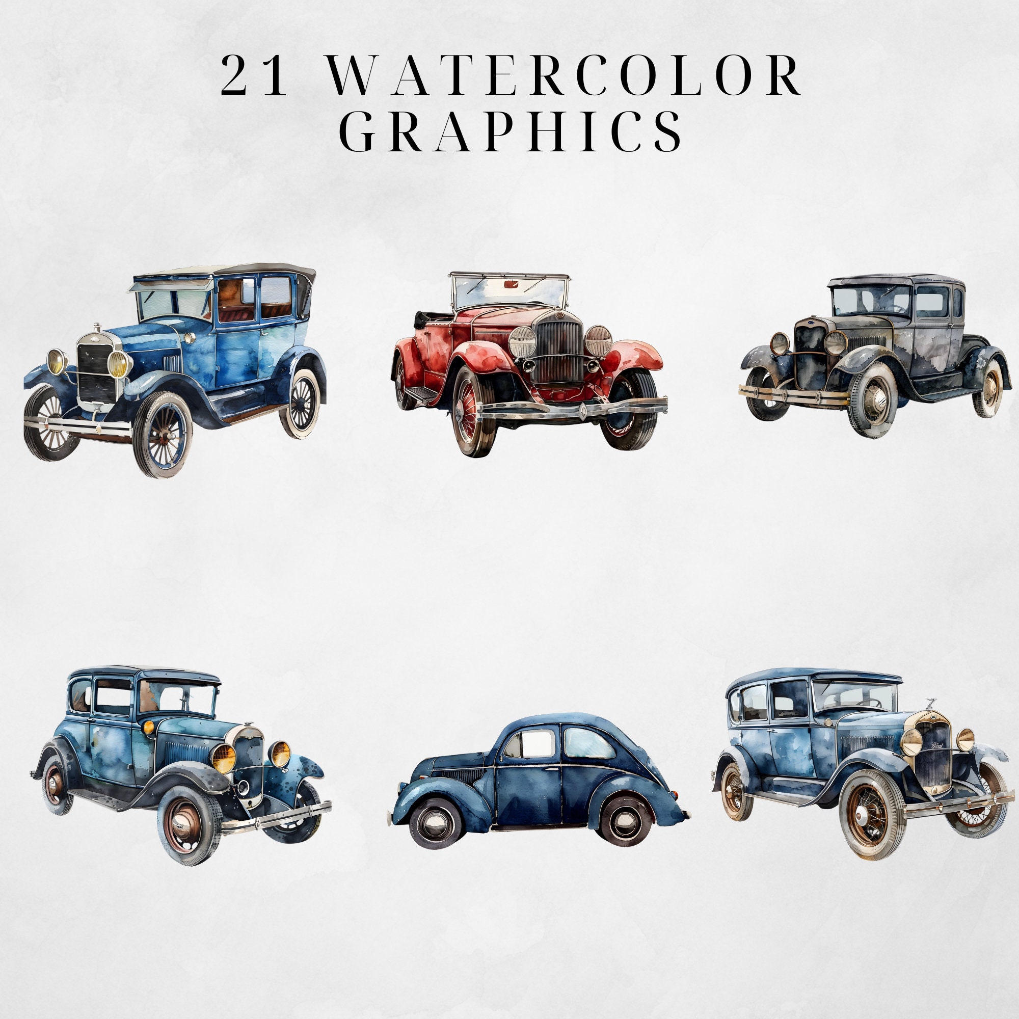 Watercolor Vintage Car Clipart, BUNDLE, Old Cars, Cars, Transparent Png ...