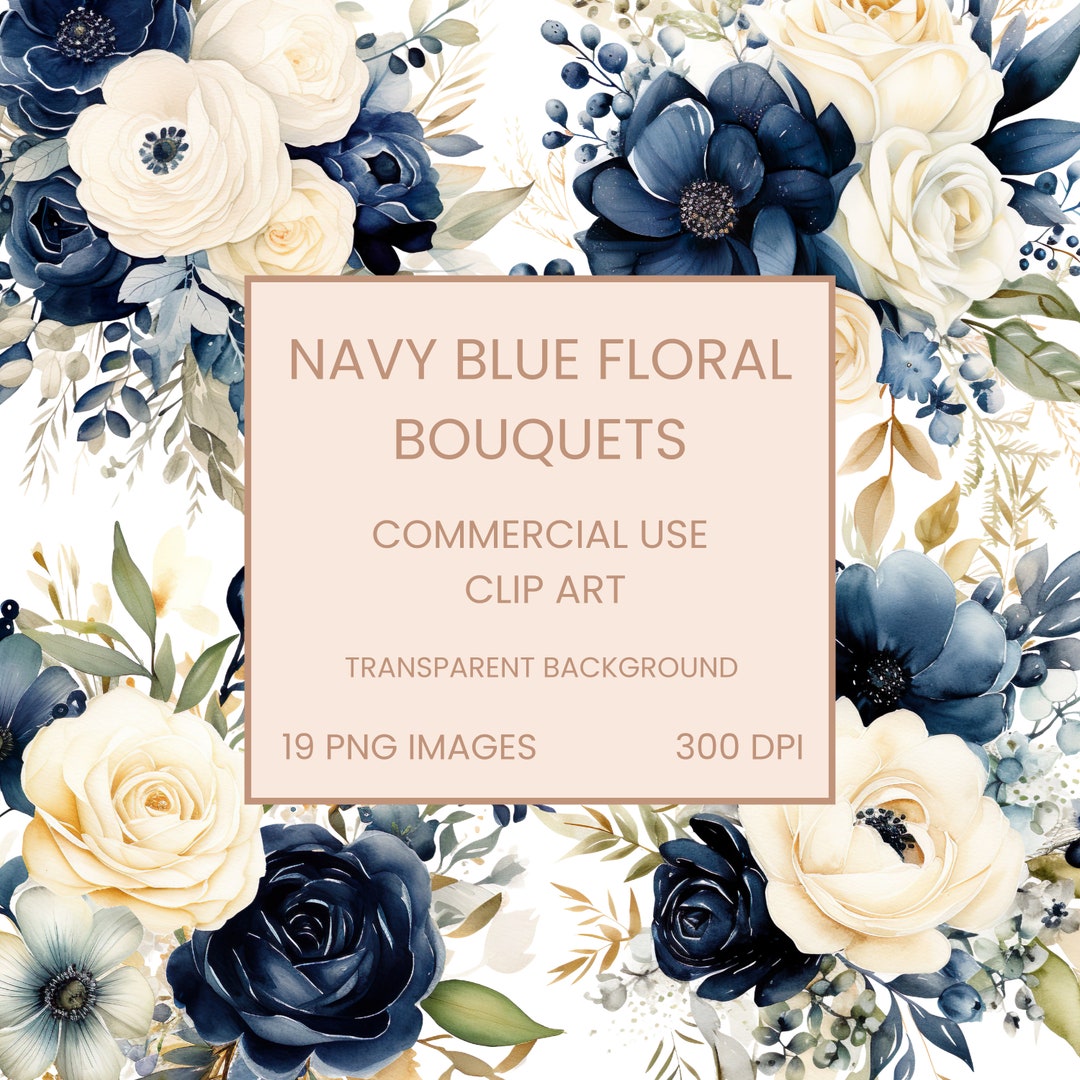 Navy Blue Bouquet Watercolor Clipart PNG, Junk Journaling, Single Image ...