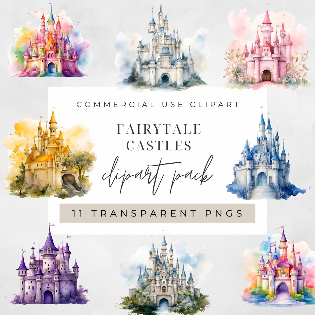 Fairytale Castles Watercolor Clipart PNG, Junk Journaling, Floral ...