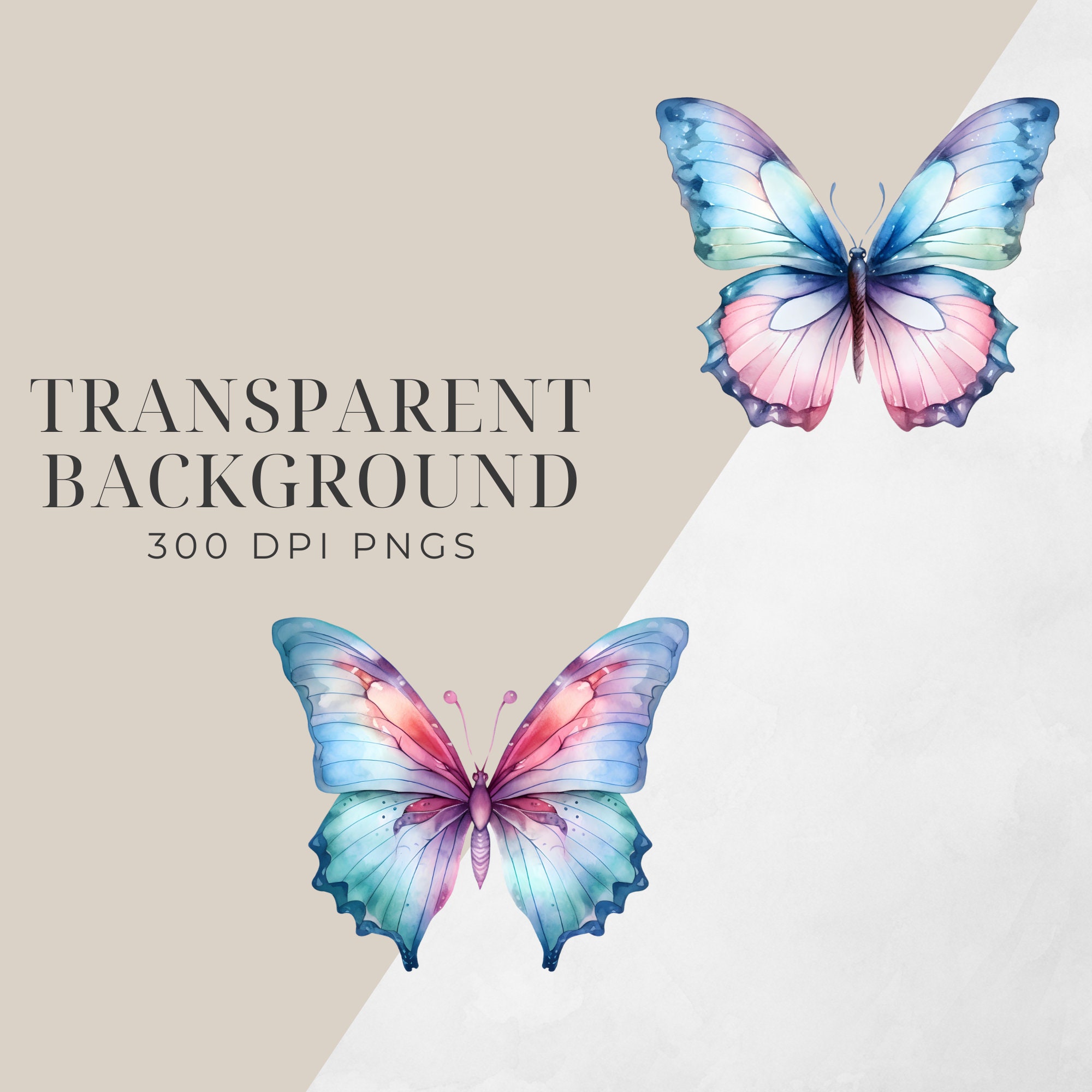 Watercolor Pink Purple Blue Butterfly Clipart, Clipart for Commercial ...