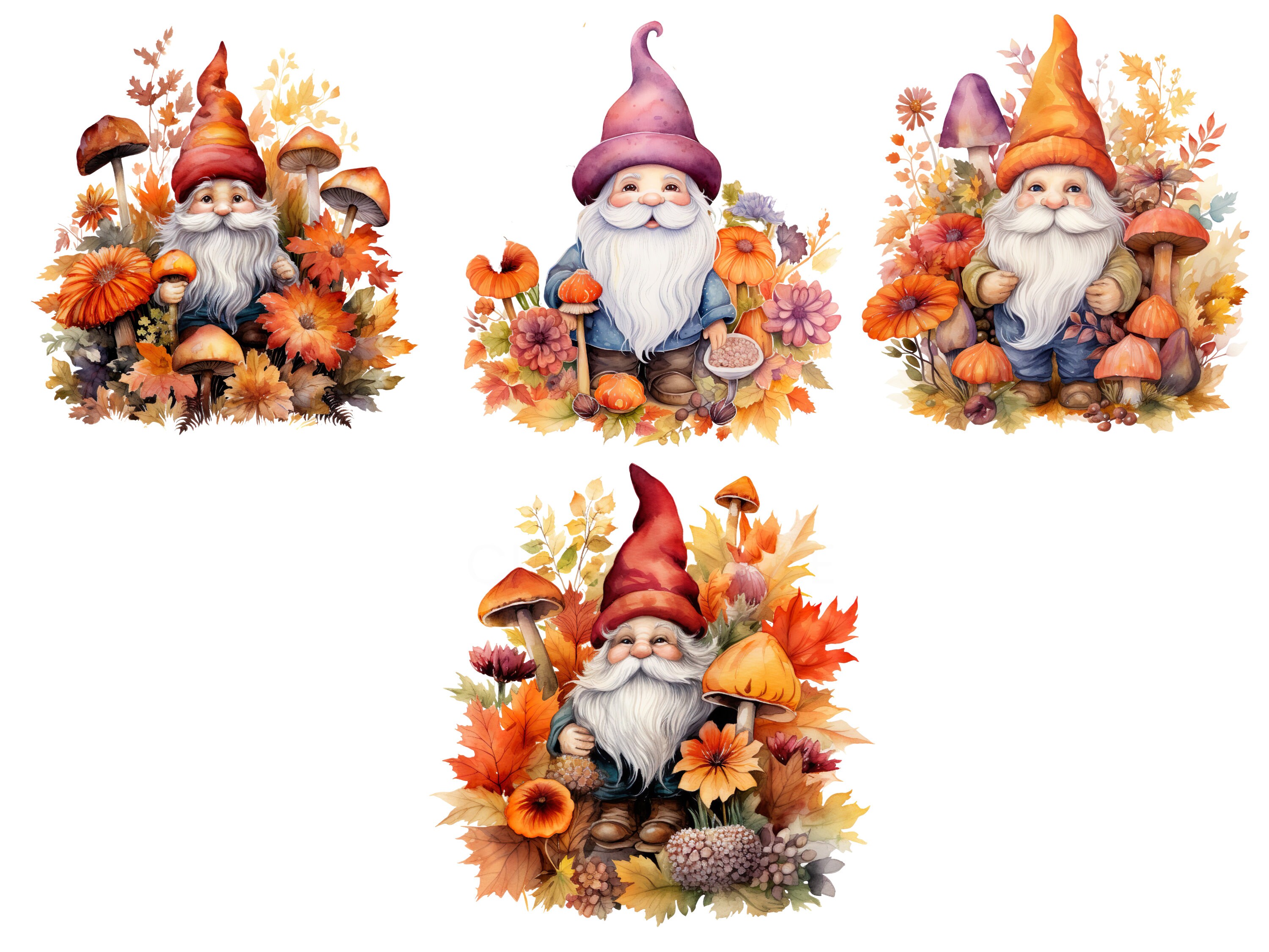Autumn Fall Gnomes Clip Art Pack Watercolour, Clipart or Commercial Use ...