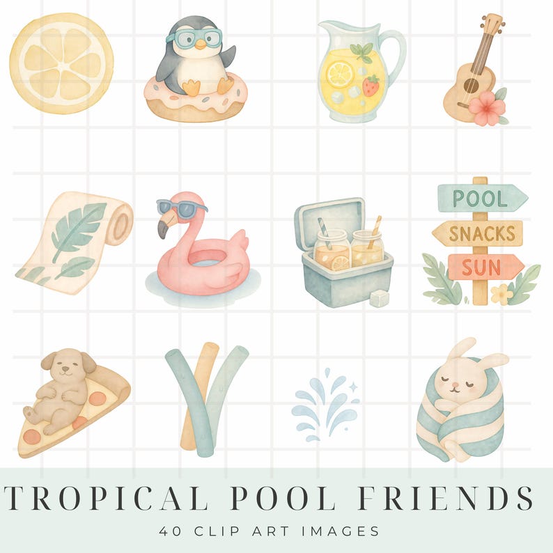 Tropical Pool Float Clipart | Watercolor Summer Animals | Cute Floaties ...