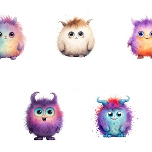 Tiny Fuzzy Monsters Clip Art Pack Watercolour, Clipart or Commercial ...