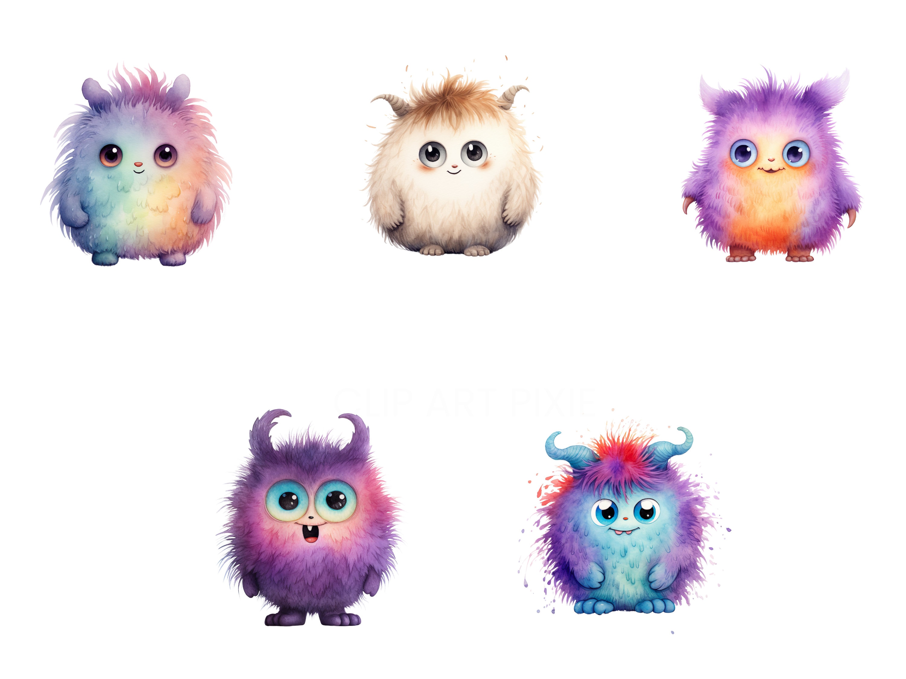 Tiny Fuzzy Monsters Clip Art Pack Watercolour, Clipart or Commercial ...