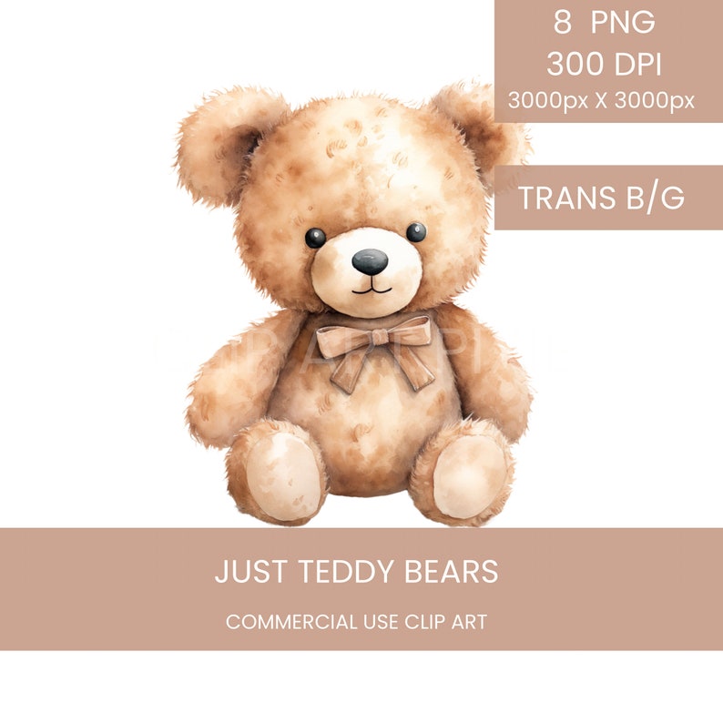Watercolour Just Teddy Bears Clip Art Pack Watercolour, Clipart or ...