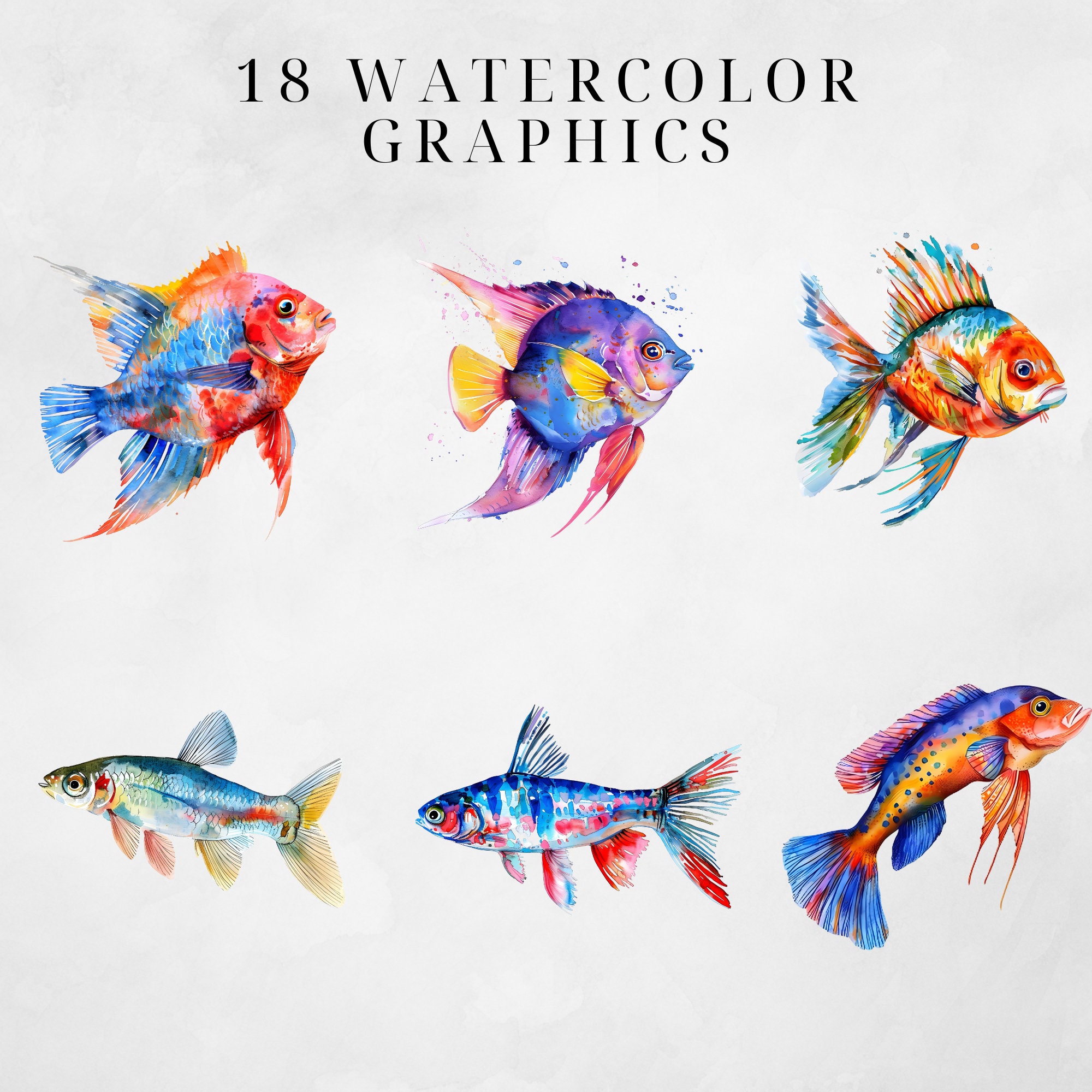 Watercolor Fish Clipart, Clipart for Commercial Use, Transparent Pngs ...