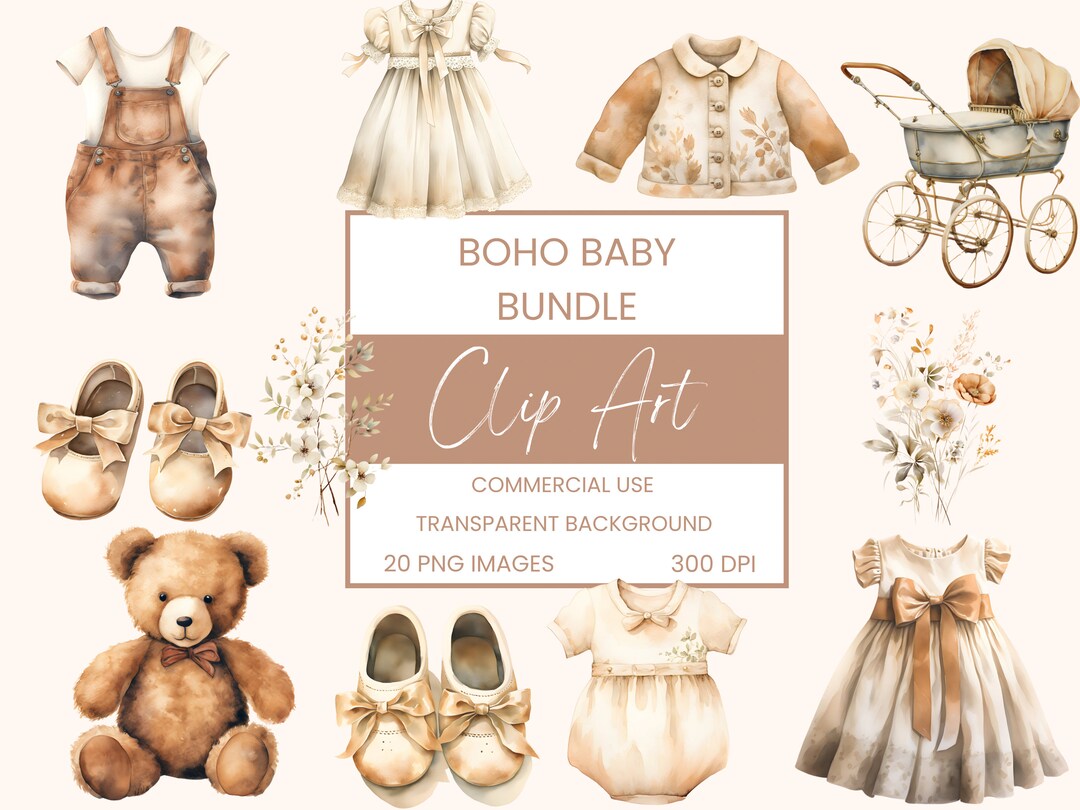 Boho Baby Clip Art Pack Watercolour, Clipart or Commercial Use, Baby ...
