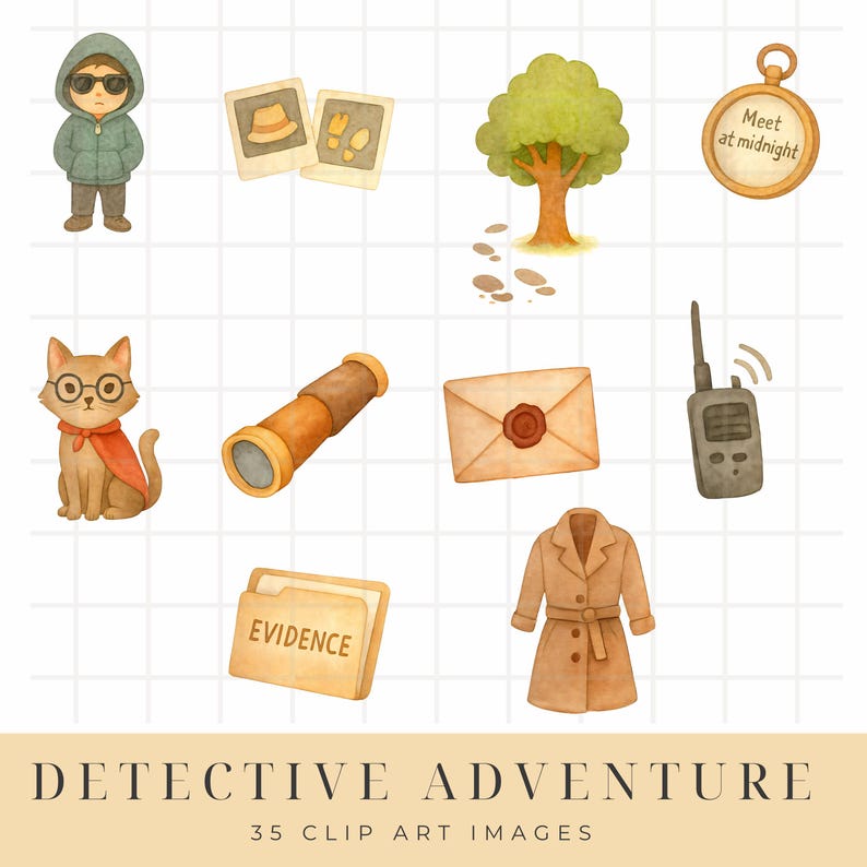 Watercolor Kid Detective Clipart | Girl & Boy Sleuths, Magnifying Glass ...