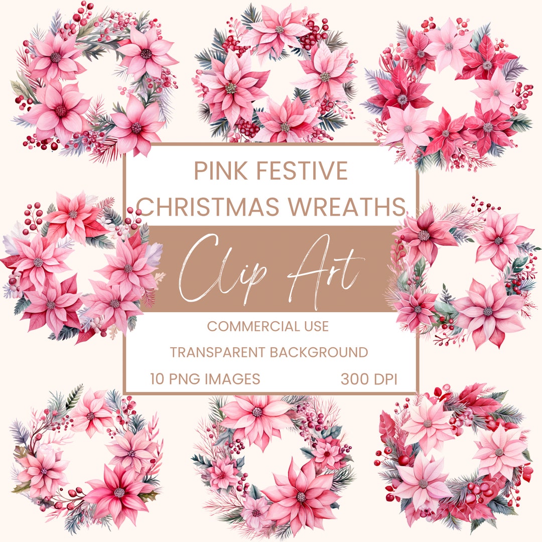 Pink Floral Wreaths Clip Art Pack Watercolour, Clipart or Commercial ...