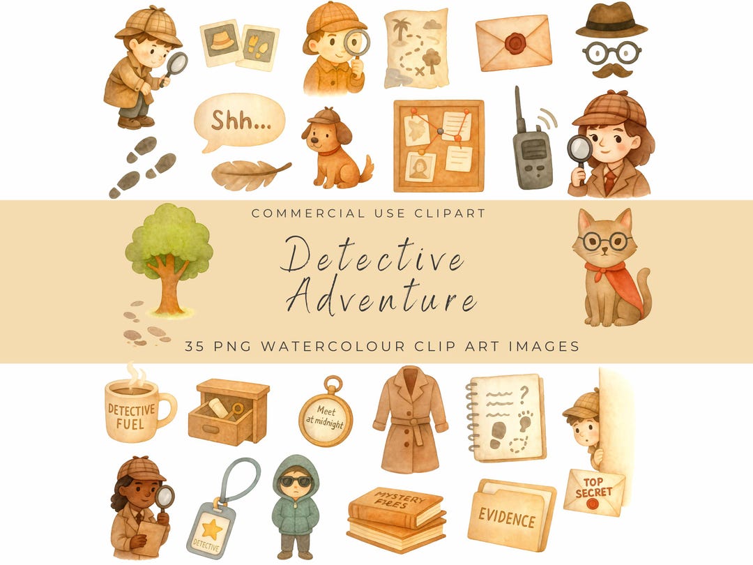 Watercolor Kid Detective Clipart | Girl & Boy Sleuths, Magnifying Glass ...