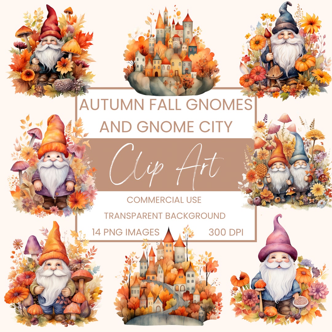Autumn Fall Gnomes Clip Art Pack Watercolour, Clipart or Commercial Use ...