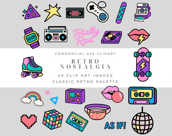 80s Clipart - Eighties Clipart, Hand Drawn Illustrations, 80's & 90s ...