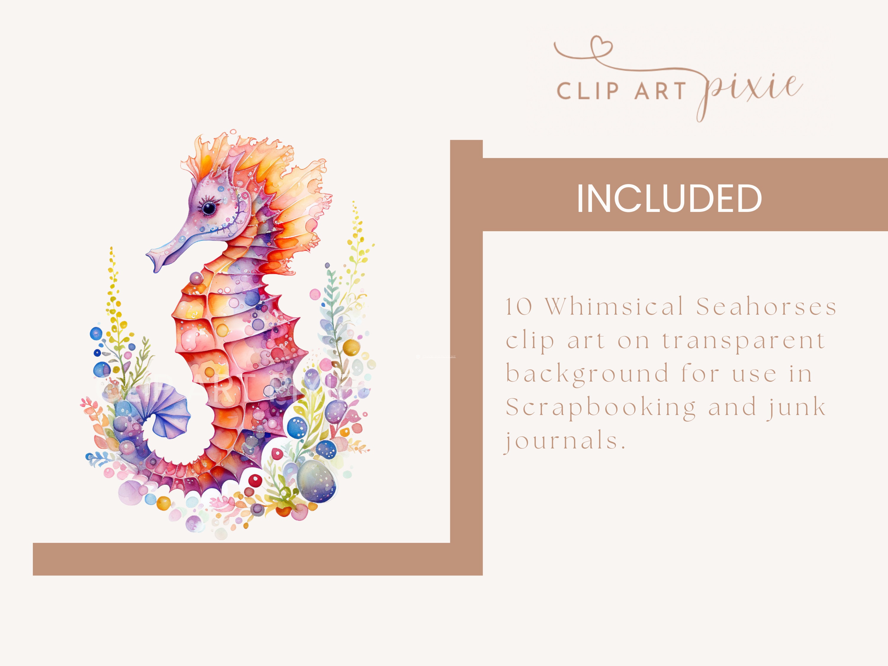 Whimsical Seahorses Clip Art Pack Watercolour, Clipart or Commercial ...