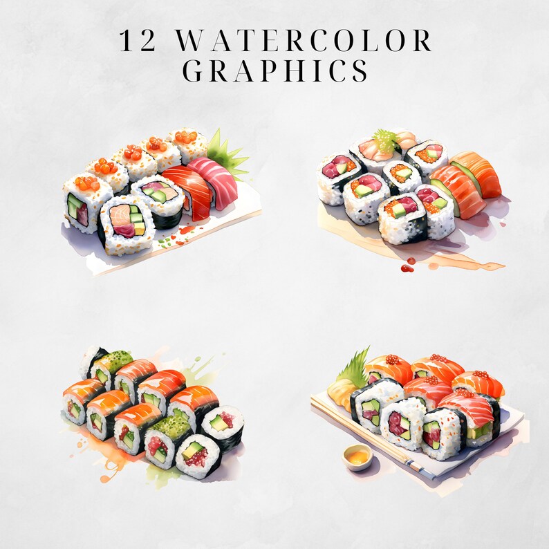 Watercolor Sushi Clipart, Clipart for Commercial Use, Transparent Pngs ...