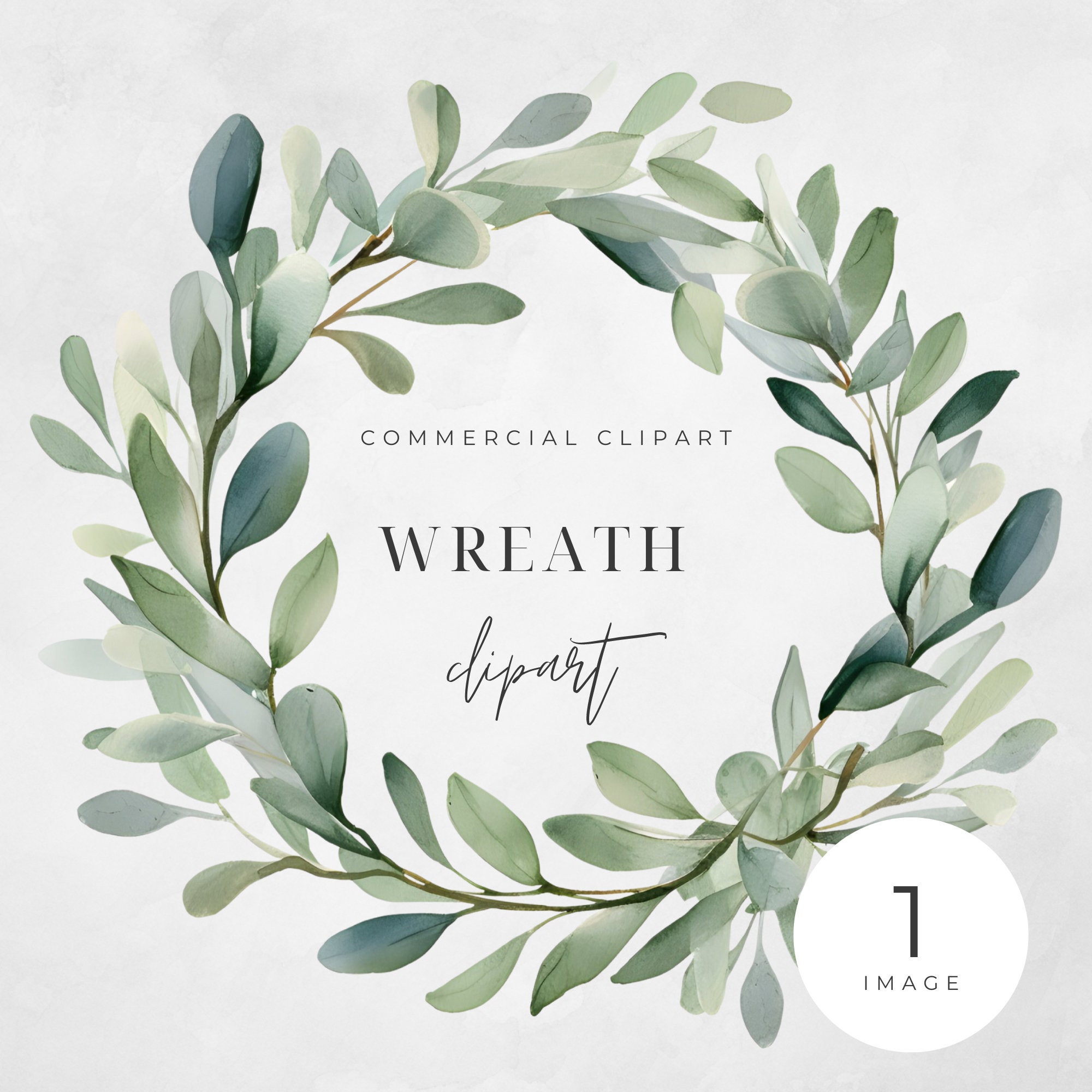 Watercolor Greenery Wreath Clipart, SINGLE IMAGE, Flowers, Half Wreaths ...