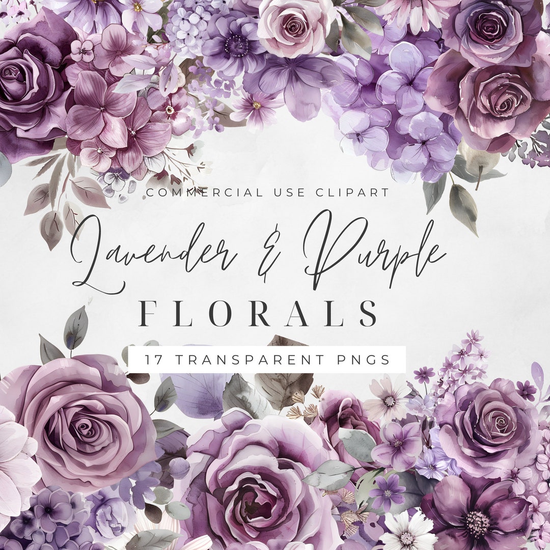 Lavender Purple Floral Bouquet Watercolor Clipart PNG, Junk Journaling ...