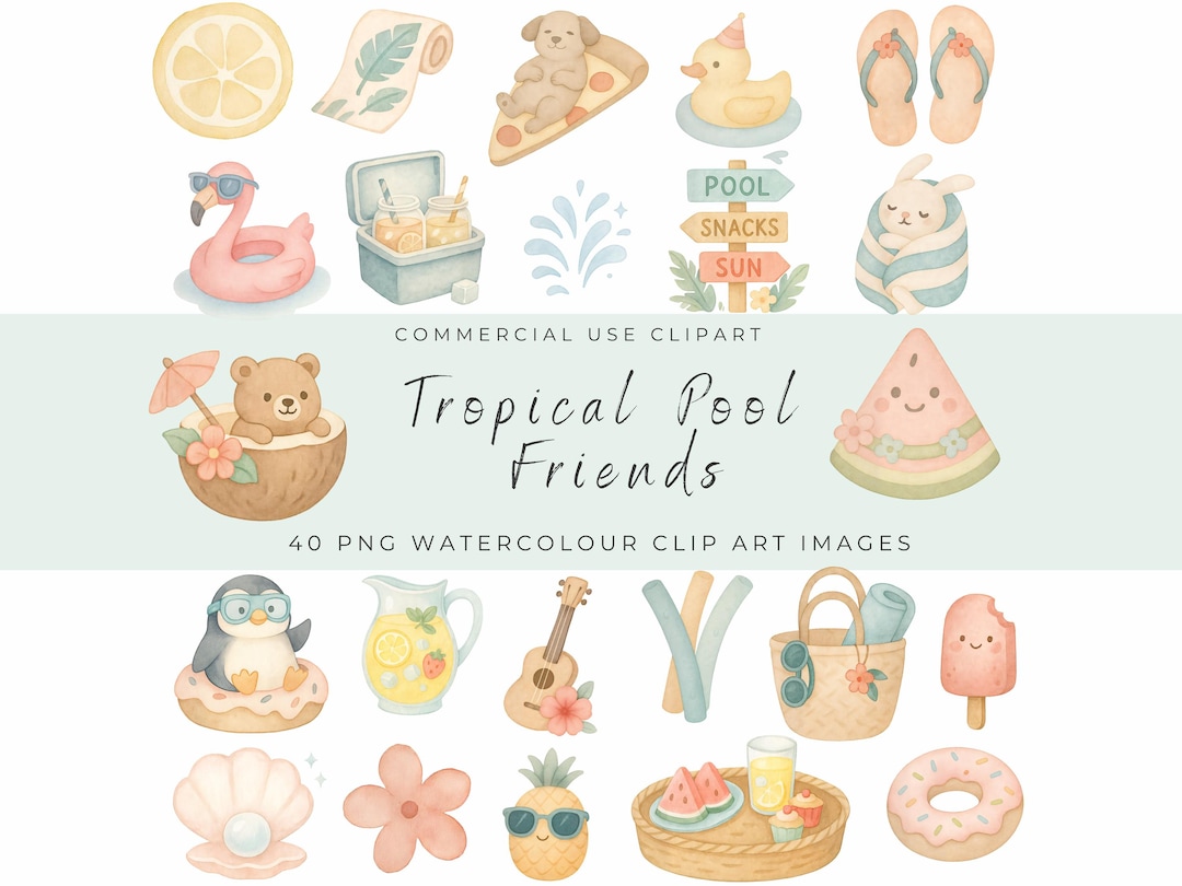Tropical Pool Float Clipart | Watercolor Summer Animals | Cute Floaties ...