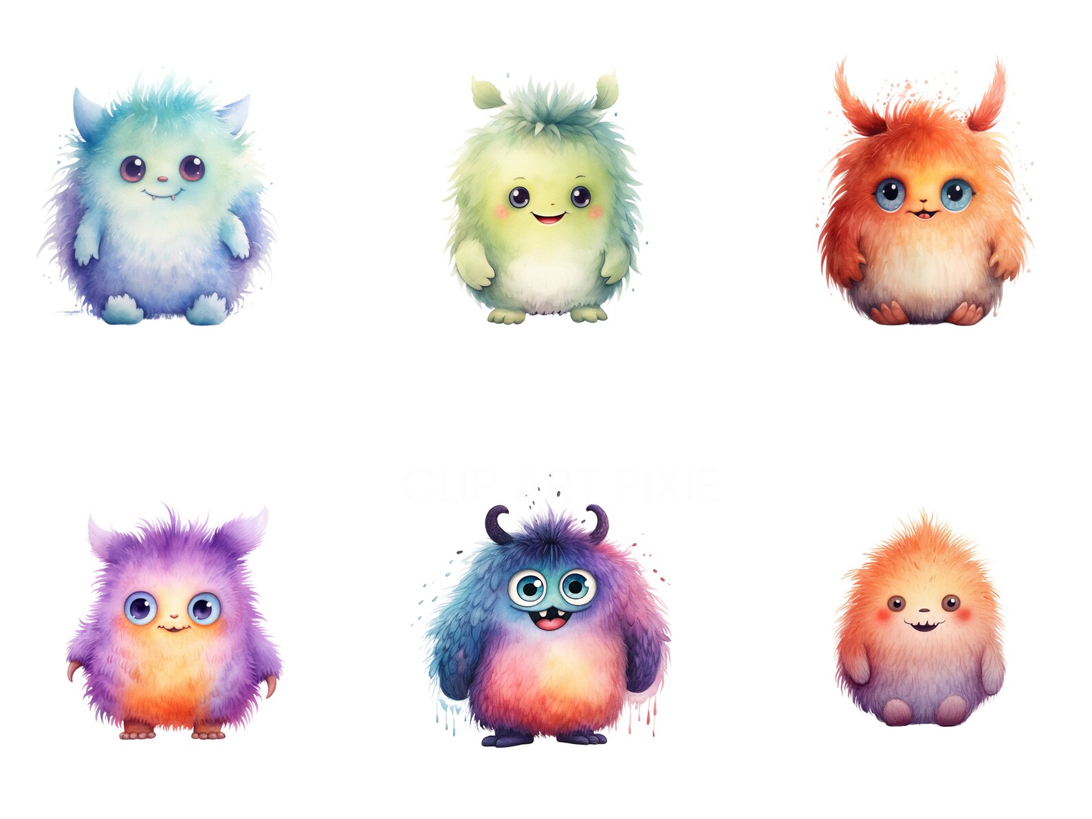 Tiny Fuzzy Monsters Clip Art Pack Watercolour, Clipart or Commercial ...