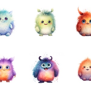 Tiny Fuzzy Monsters Clip Art Pack Watercolour, Clipart or Commercial ...