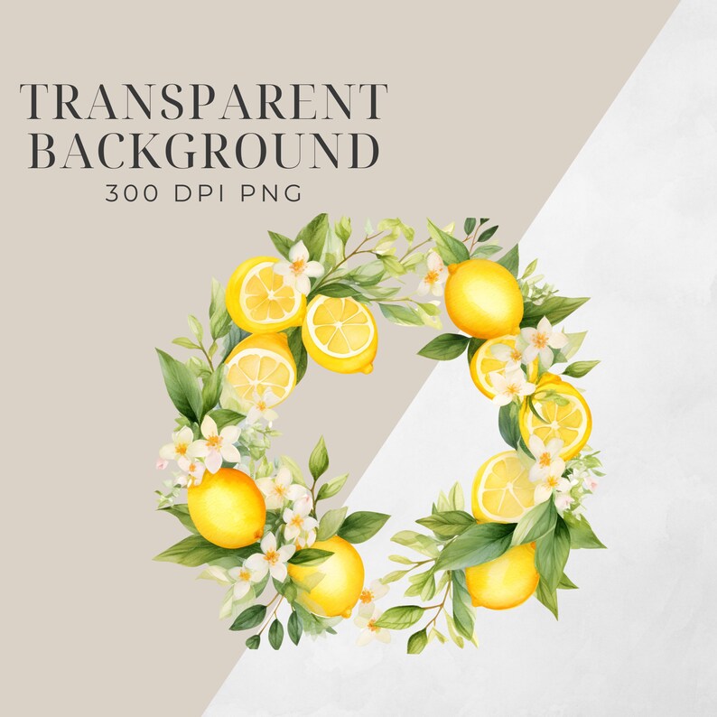 Watercolor Lemon Wreath Clipart, SINGLE IMAGE, White Flowers, Fruit ...