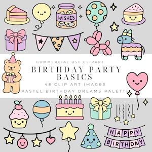 Pastel Birthday Party Clipart Pack | Cute Balloons, Cakes, Gifts ...