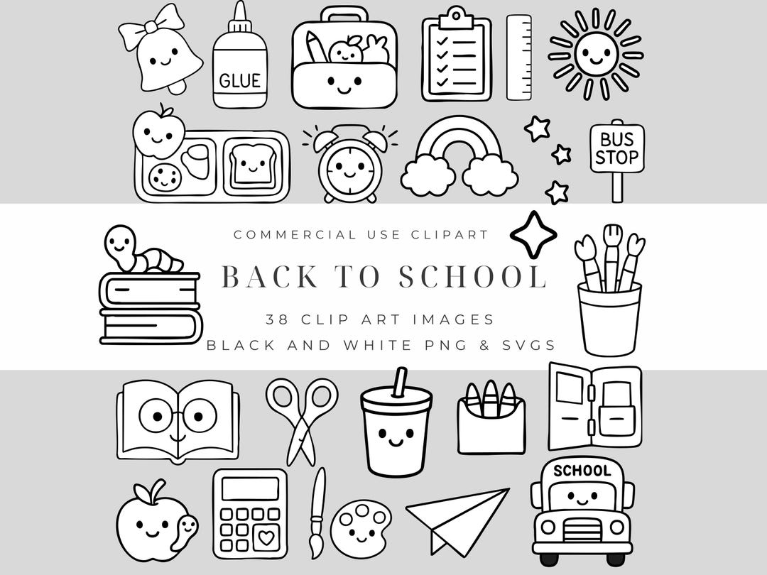 Back to School Clipart Pack – Bold & Easy School Supplies, Books, Bus ...