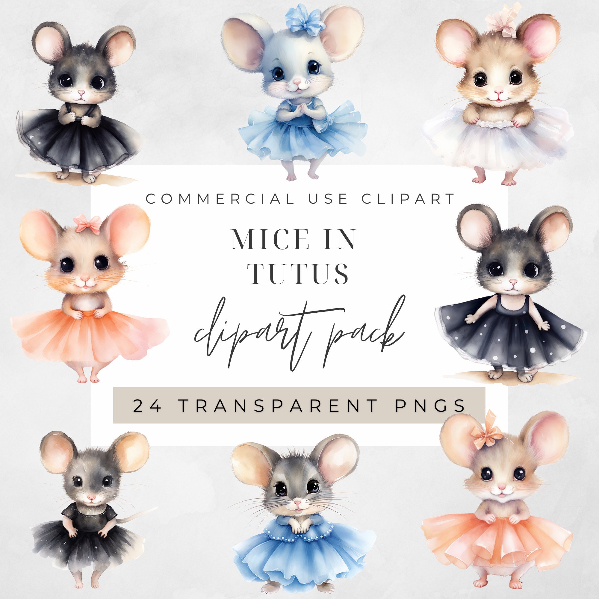 Watercolour Mice in Tutus Clip Art Pack Watercolour, Clipart for ...