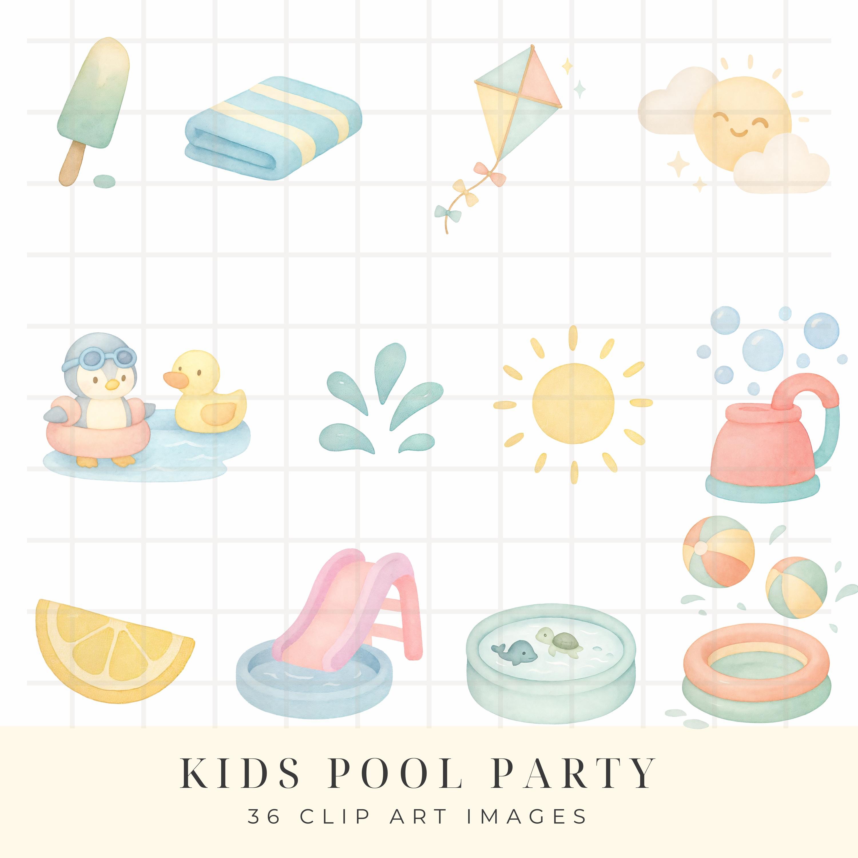 Kids Pool Party Clipart | Watercolor Summer Pool Fun | Cute Baby ...