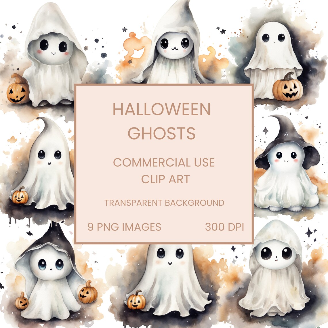 Halloween Cute Ghosts Clipart PNG, Junk Journaling, Bundle, Halloween ...