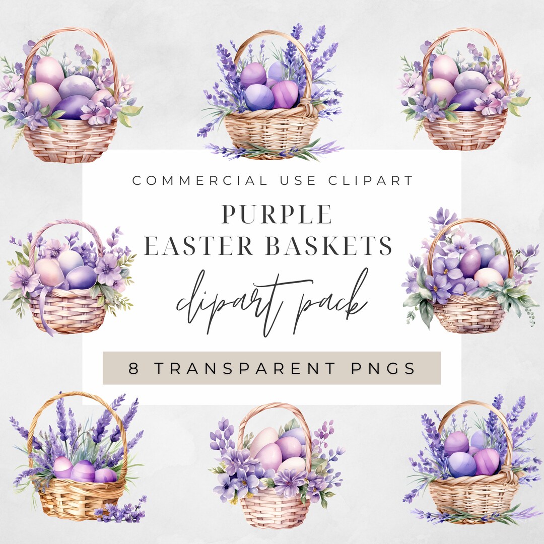 Watercolor Purple Easter Basket Clipart, Clipart for Commercial Use ...