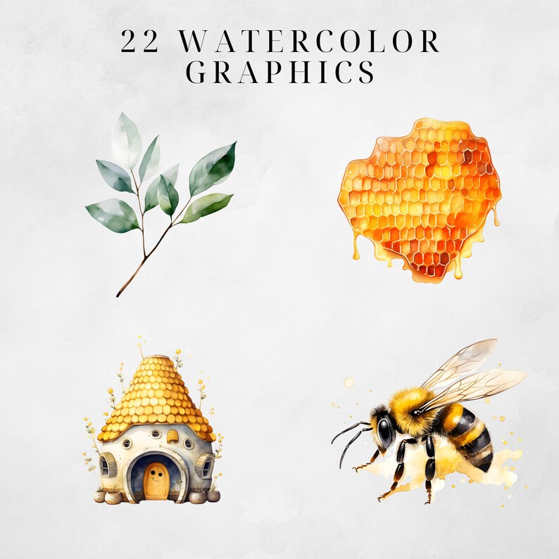 Watercolor Bees and Flowers Clipart, Clipart for Commercial Use ...