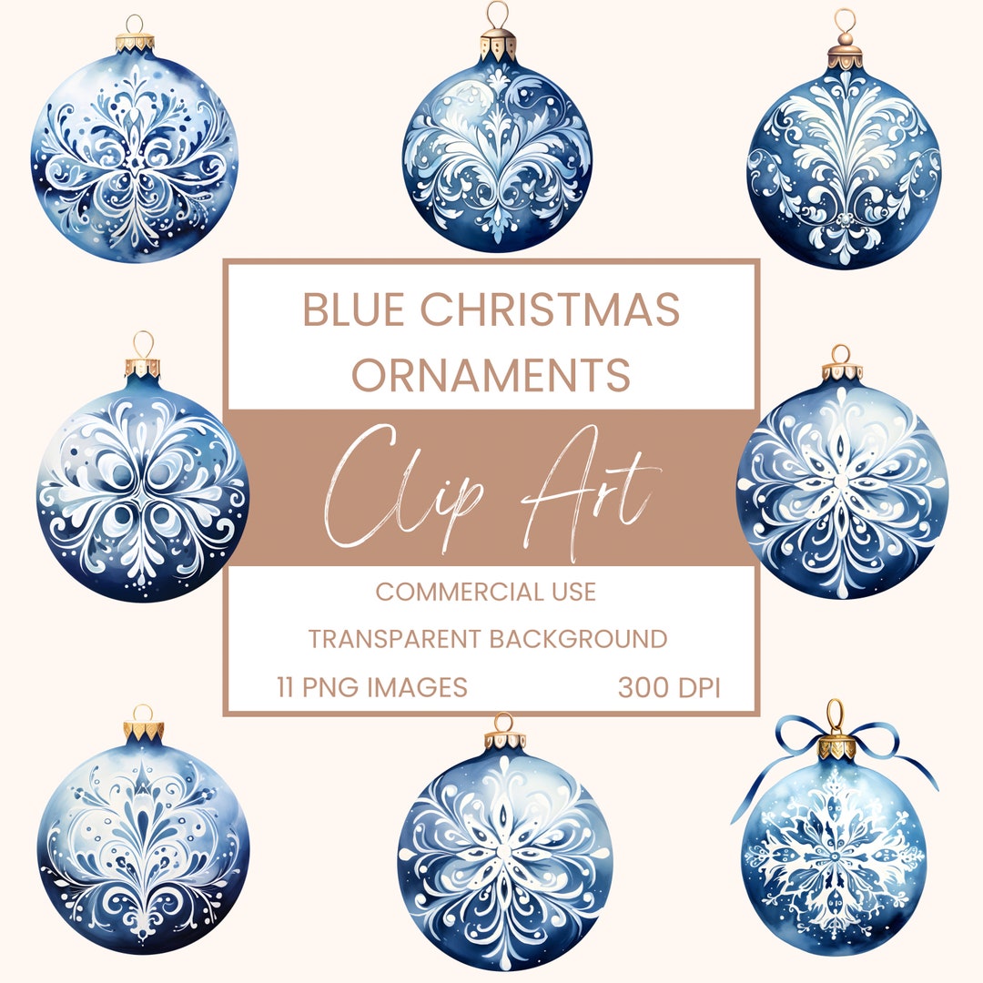 Blue Christmas Ornaments Clip Art Pack Watercolour, Clipart or ...