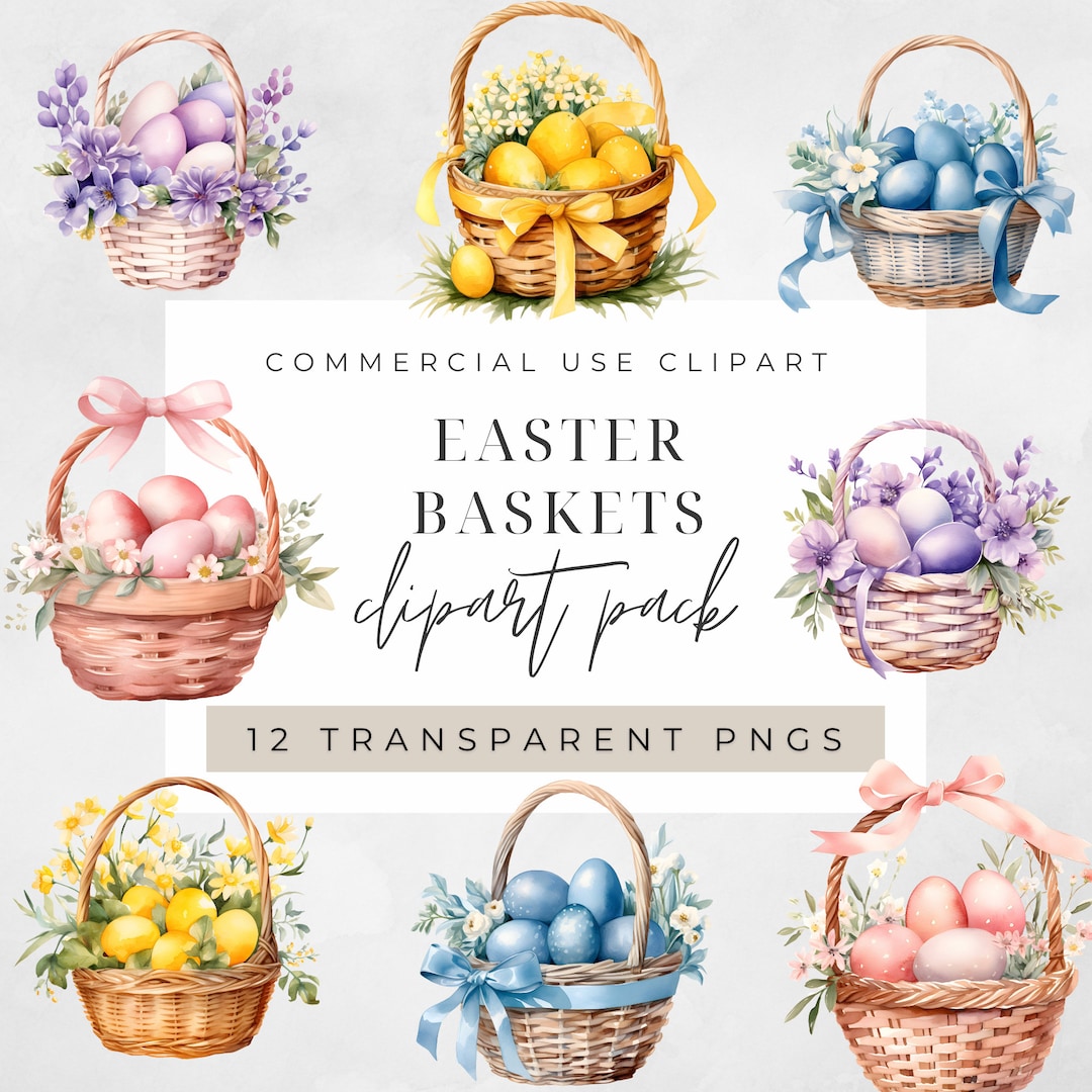 Watercolor Pastel Easter Baskets Clipart, Clipart for Commercial Use ...