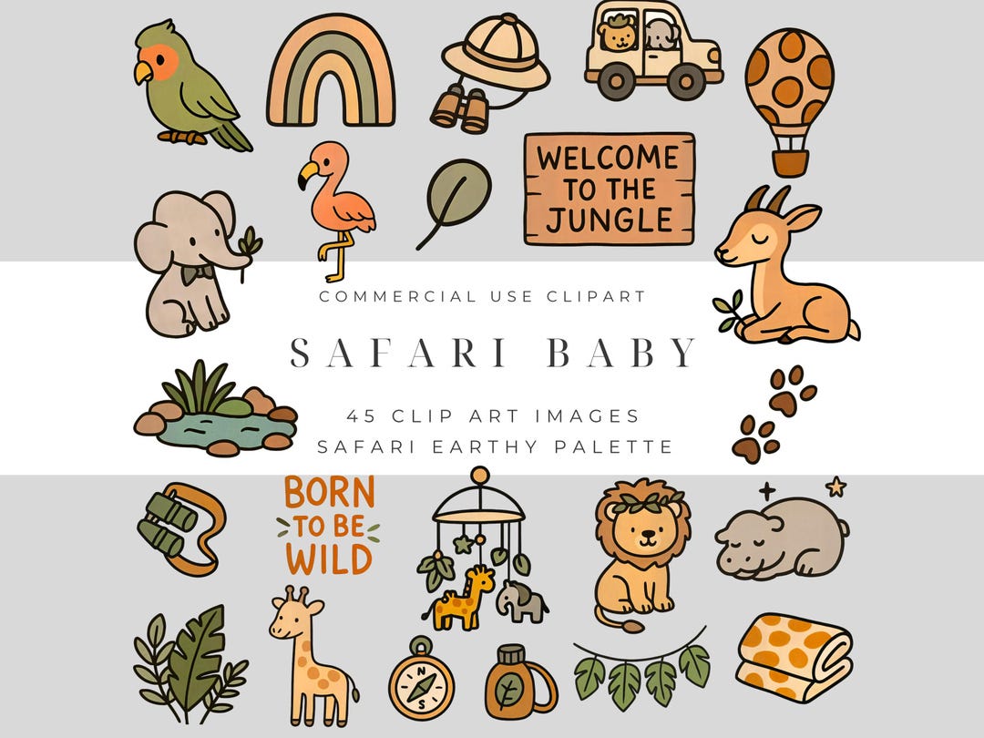 Safari Animals Clipart Bundle – Cute Jungle Baby Animals, Savannah ...