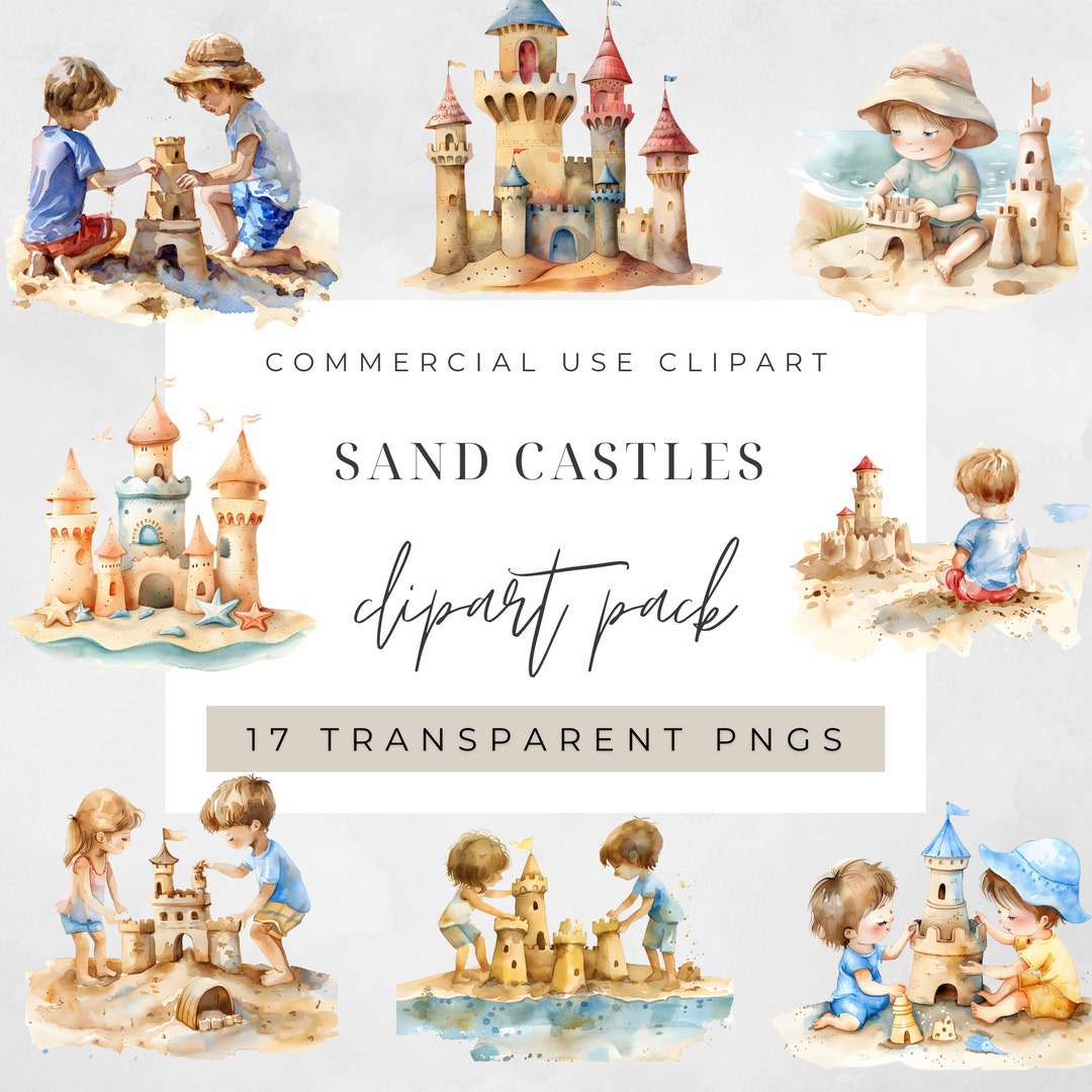Watercolor Sand Castles Beach Clipart, BUNDLE, Children, Play, Castles ...