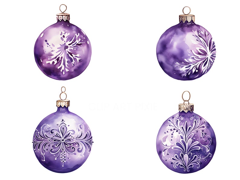 Purple Christmas Ornaments Clip Art Pack Watercolour, Clipart or ...