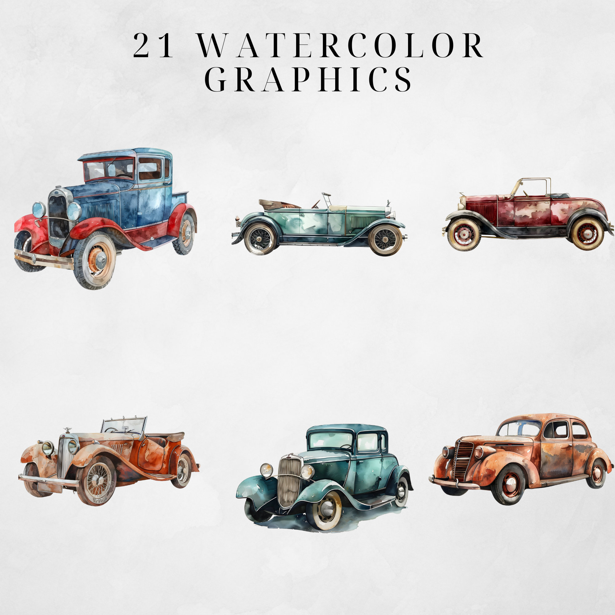 Watercolor Vintage Car Clipart, BUNDLE, Old Cars, Cars, Transparent Png ...