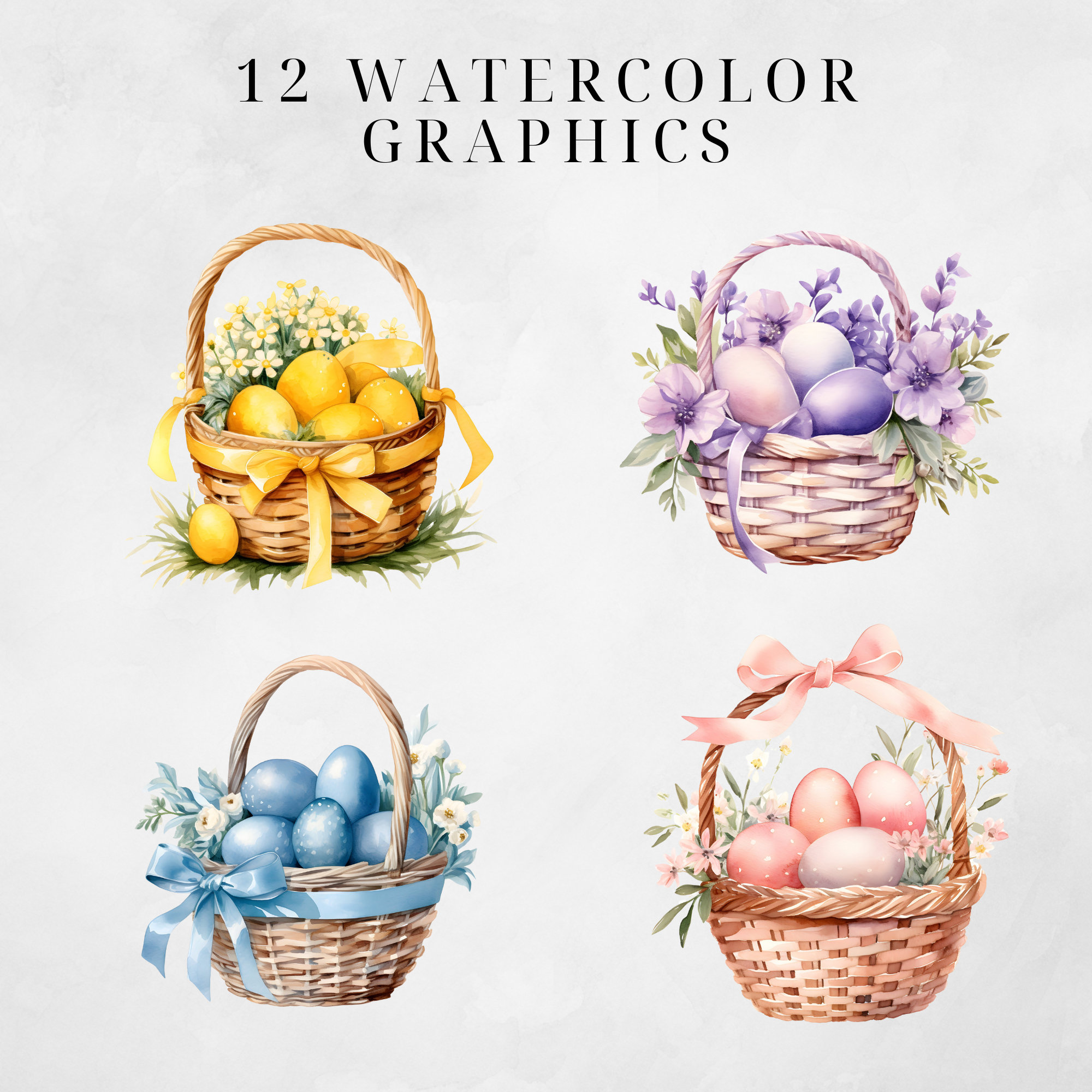 Watercolor Pastel Easter Baskets Clipart, Clipart for Commercial Use ...