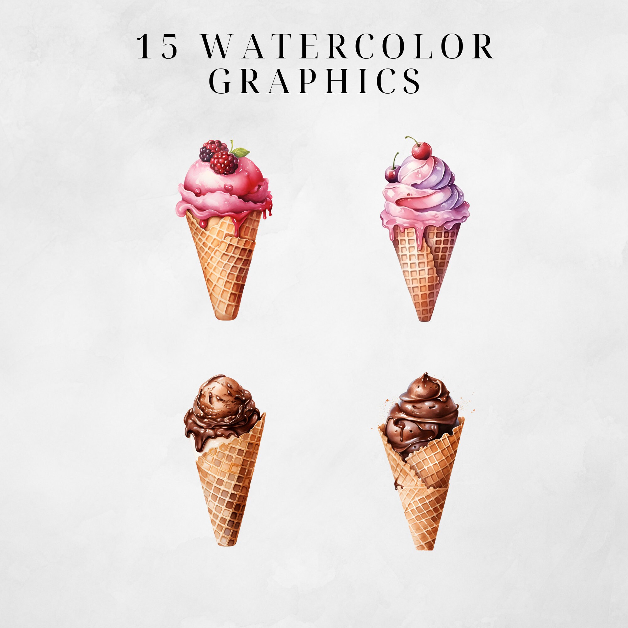 Ice Cream Watercolor Clipart PNG, Junk Journaling, Bundle, Floral ...