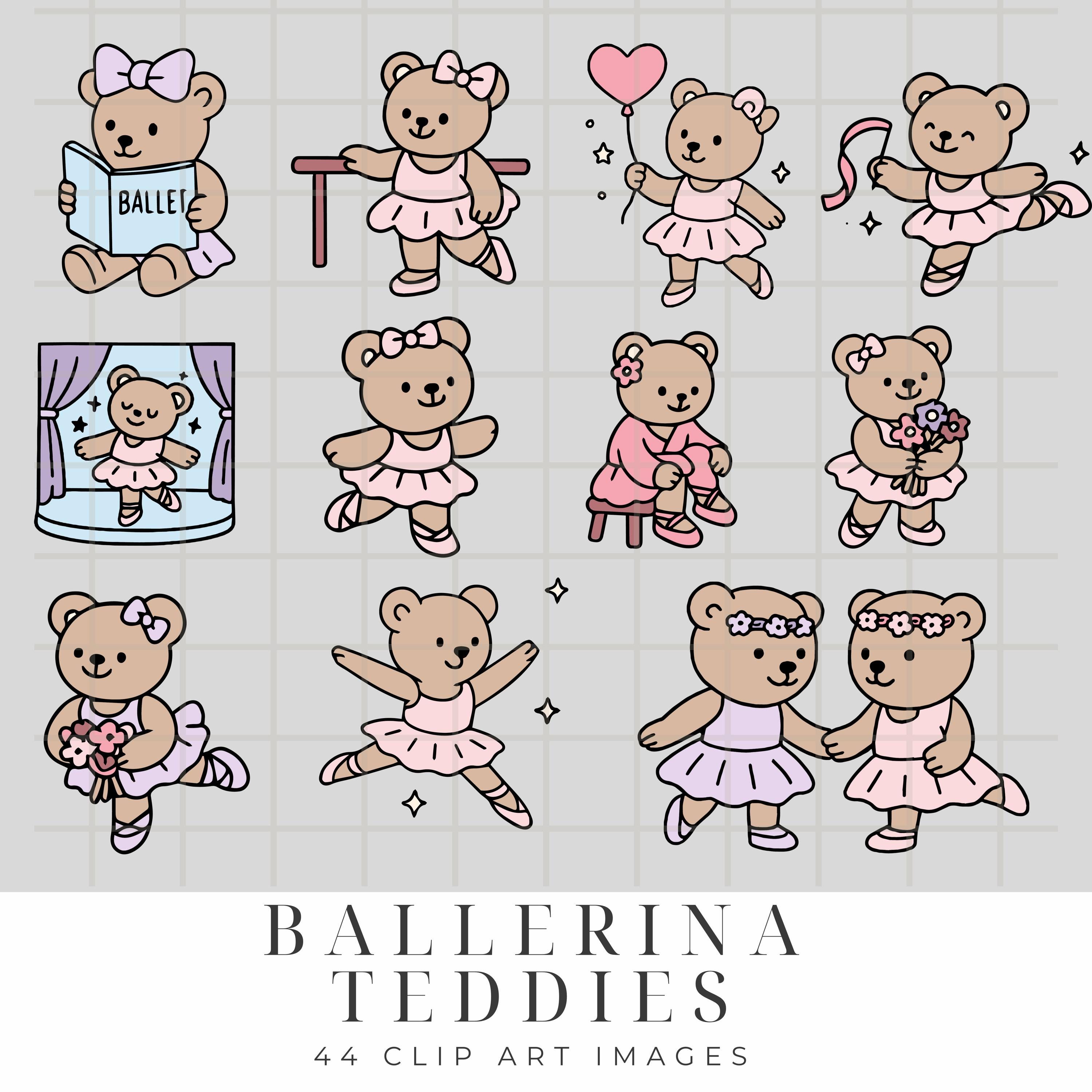 Ballerina Teddy Bears Clipart Set – Cute Dancing Bear Illustrations in ...