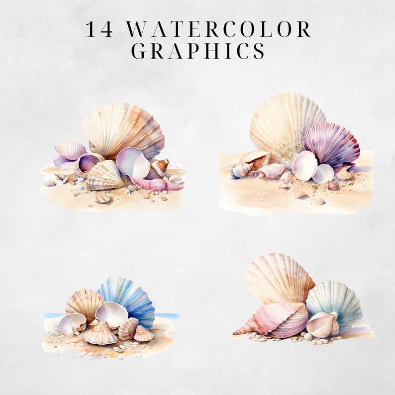 Watercolor Pastel Seashells Clipart, Clipart for Commercial Use ...