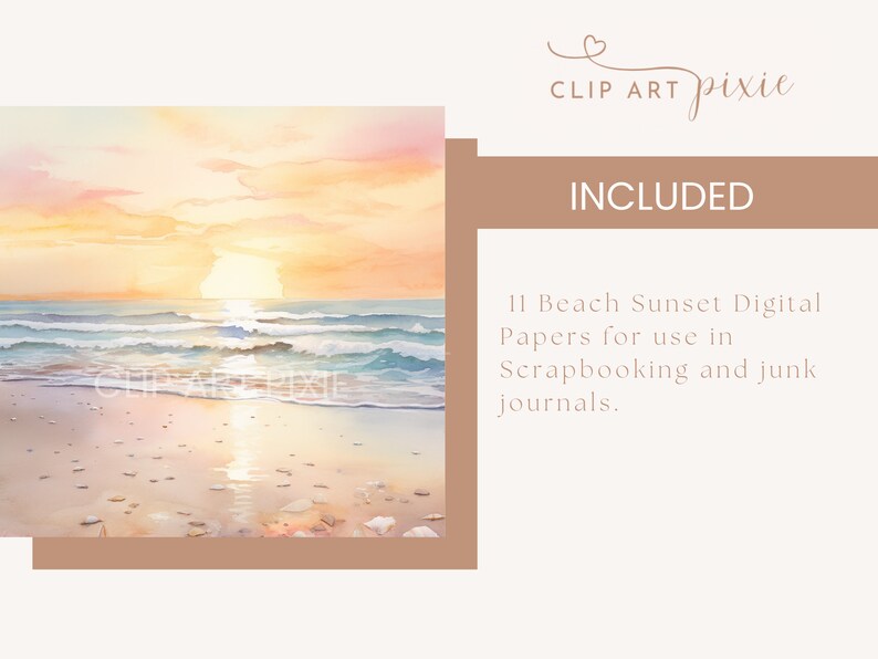 Beach Sunset Scenes Digital Paper JPEG & PNG, Junk Journaling, Bundle ...