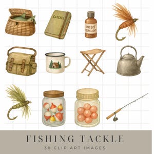 Watercolor Fishing Clipart Set | Tackle Box Tools, Boats, Lures & River ...