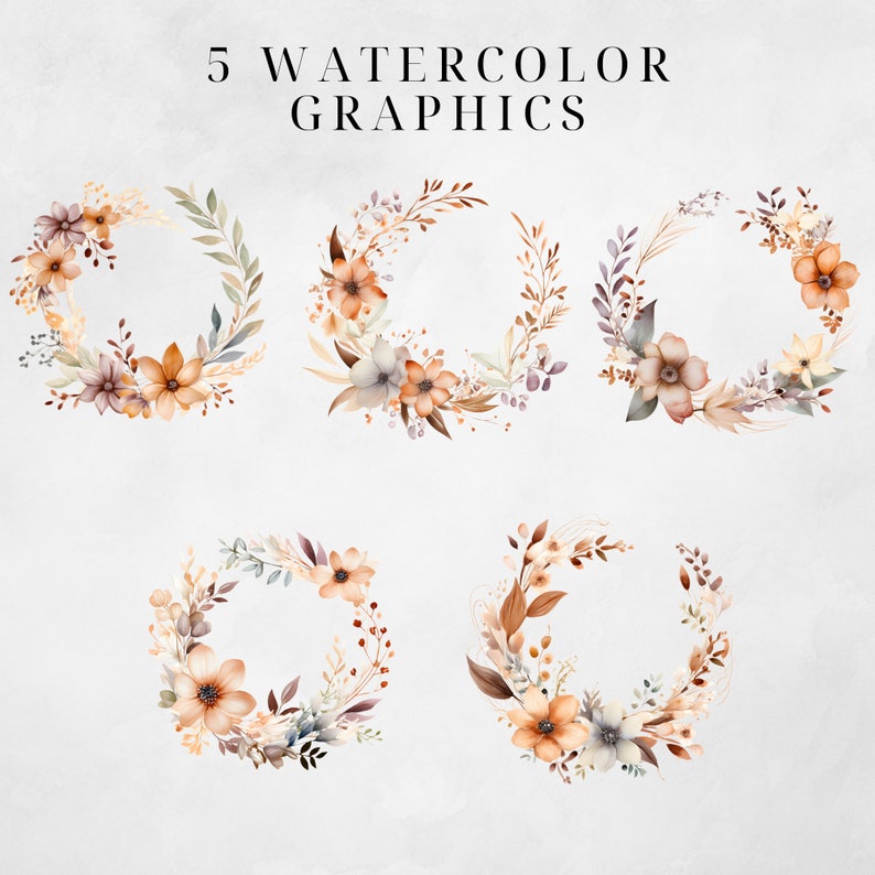 Watercolor Boho Wreath Clipart, BUNDLE, Boho Muted Tones Watercolor ...